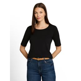 Tom Tailor Damen T-Shirt, schwarz, Gr. XXXL, unifarben, Single Jersey, Obermaterial: 95% Baumwolle, 5% Elasthan, Shirts, Sommershirt mit tiefem