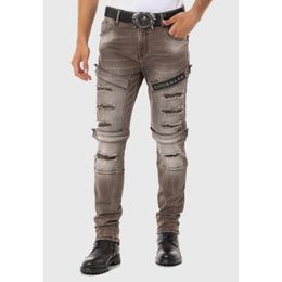 Cipo & Baxx CIPO & BAXX Herren 5-Pocket-Jeans "Cipo & Baxx Jeans", braun, Gr. 36, uni, Obermaterial: 98% Baumwolle CO. 2% Elasthan EL., Jeans, im destroyed Look