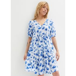 bonprix Damen Minikleid, blau, Gr. 40, Obermaterial: 100% Viskose, Kleider, knieumspielende L&auml;nge, lockere Passform, mit Ballon&auml;rmeln