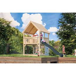 Karibu Spielturm 'Ida' naturbelassen mit Rutsche anthrazit 200 x 394 x 345 cm