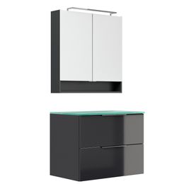Fackelmann Badm&ouml;belset 'LUNA' Spiegelschrank und Waschbecken mit Unterschrank mintgr&uuml;n/anthrazit