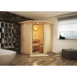 Karibu Elementsauna 'Valeria' naturbelassen mit Kranz und Klarglast&uuml;r 165 x 165 x 202 cm