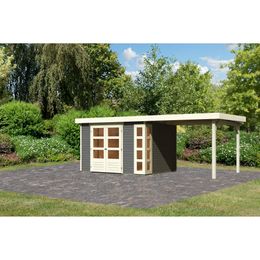 Karibu Gartenhaus-Set 'Terko 5' terragrau mit Anbaudach 591,5 x 210 x 262 cm