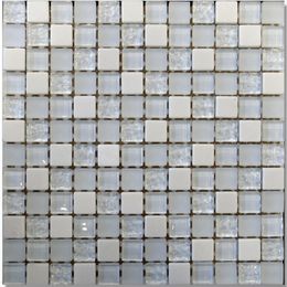 Mosaikfliese 'Elevato' Glas, Naturstein wei&szlig; 30 x 30 cm