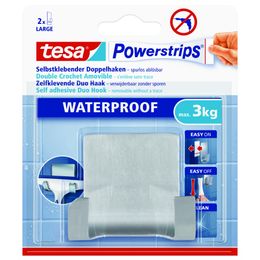 Tesa Powerstrips Duohaken "Waterproof" edelstahlfarben