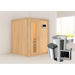 Karibu Elementsauna 'Paula' naturbelassen mit Energiespart&uuml;r 3,6 kW Ofen externe Steuerung Easy 151 x 151 x 198 cm