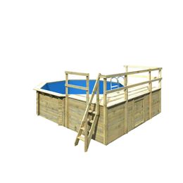 Karibu Massivholzpool-Set 'Modell 2 D' &Oslash; 420 x 124 cm mit Sonnendeck und Einh&auml;ngeleiter