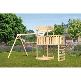Karibu Spielturm 'Ritterburg L&ouml;wenherz' naturbelassene nordische Fichte 107 x 259,5 x 107 cm