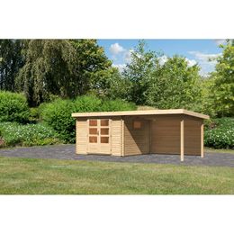 Karibu Gartenhaus-Set 'Ahrensburg 3' naturbelassen mit Anbaudach und R&uuml;ckwand 616,5 x 217 x 333 cm