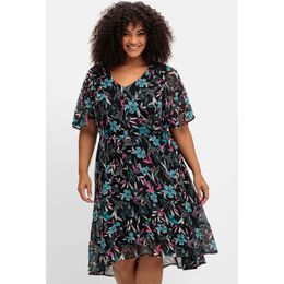 sheego by Joe Browns Damen Chiffonkleid mit Blumendruck und Fl&uuml;gel&auml;rmeln, schwarz-gemustert, Gr&ouml;&szlig;e 40