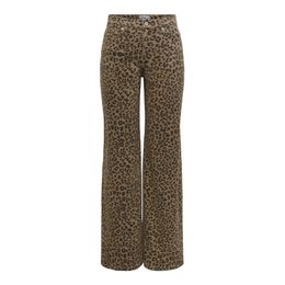 Only Damen High-waist-Jeans "ONLMADISON HW WIDE ANIMAL PANT CC PNT", braun, Gr. XS, bedruckt, Denim/Jeans, Obermaterial: 98% Baumwolle, 2% Elasthan,