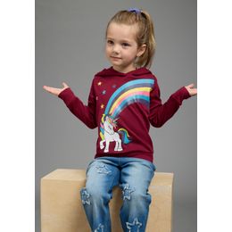 Kidsworld M&auml;dchen Langarmshirt "mit EINHORN Regenbogen", bunt, Gr. 128, bedruckt, Jersey, Obermaterial: 100% Baumwolle, Shirts, Einhorn-Druck,