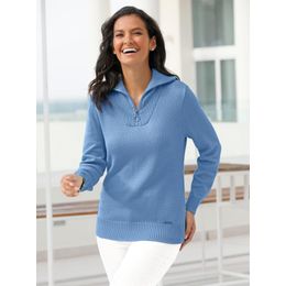 Casual Looks Damen Troyer "Troyer-Pullover", blau, Gr. 52, unifarben, 50% Baumwolle, 50% Polyacryl, Pullover