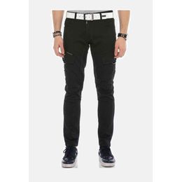 Cipo & Baxx CIPO & BAXX Herren Cargojeans "Cipo & Baxx Jeans", schwarz, Gr. 38, uni, Obermaterial: 98% Baumwolle CO. 2% Elasthan EL., Jeans, mit schr&auml;gen