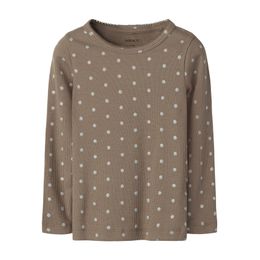 name it M&auml;dchen Langarmshirt "NMFLONA LS XSL TOP"taupe gray, Gr. 98, bedruckt, Jersey, Obermaterial: 57% Baumwolle, 38% Modal, 5% Elasthan, Shirts,