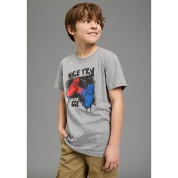 Kidsworld Jungen T-Shirt "Gamer-Druck: NICE TRY", grau, Gr. 176, bedruckt, Single Jersey, Obermaterial: 50% Baumwolle, 38% Polyester, 12% Viskose,