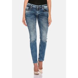 Cipo & Baxx CIPO & BAXX Damen Slim-fit-Jeans "Cipo & Baxx Jeans", blau, Gr. 32, uni, Obermaterial: 94% Baumwolle CO. 5% Polyester PES. 1% Elasthan EL., Jeans,