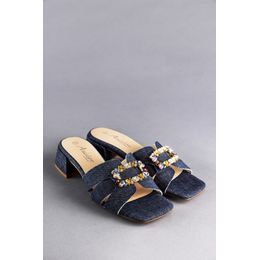 ANISTON SHOES Damen Pantolette, Gr. 41, blau, Textil, Schuhe, Sandale, Sommerschuh, Klettschuh, Jeans-Optik
