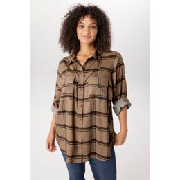 ANISTON PLUS Damen Karobluse, braun, Gr. 54, kariert, Web, Obermaterial: 100% Modal, Blusen, kombistarke - NEUE KOLLEKTION