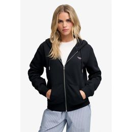 Superdry Damen Kapuzensweatjacke "SIGNATURE EMB ZIPHOOD", schwarz, Gr. XXL, unifarben, Sweatware, Obermaterial: 60% Baumwolle, 40% Polyester,
