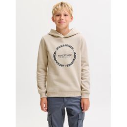 Jack & Jones Kinder Kapuzensweatshirt "JJBENSON SWEAT HOOD JNR", beige, Gr. 176, JACK & JONES JUNIOR, bedruckt, angeraute Sweatware, Obermaterial: 65% Polyester,