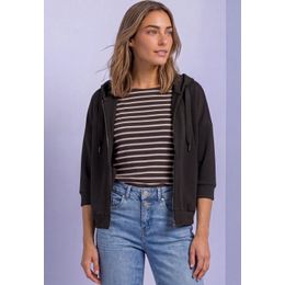 Street One Damen Sweatjacke, schwarz, Gr. 42, unifarben, Sweatware, Obermaterial: 46% Modal, 46% Polyester, 8% Elasthan, Sweatjacken, 3/4-Arm Jacke