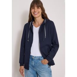 Cecil Damen Sweatjackeurban dunkelblau, Gr. XXL, unifarben, Sweatware, Oberstoff: 54% Polyester, 46% Baumwolle, Sweatjacken, mit Kapuze