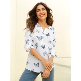 Classic Basics Damen Karobluse, wei&szlig;, Gr. 42, bedruckt, gemustert, mehrfarbig, 100% Baumwolle, Blusen