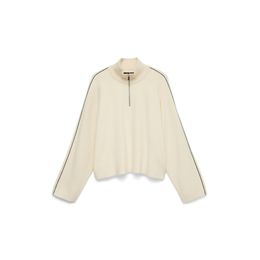 V&eacute;ro Moda VERO MODA Damen Strickpullover "VMSABA LS HIGHNECK ZIPPER PULLOVER NOOS"birch detail:schwarz, Gr. S, unifarben mit Farbeinsatz, Strick, Obermaterial: