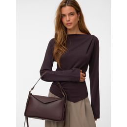 V&eacute;ro Moda VERO MODA Damen Langarmshirt "VMMILLE LS BOATNECK SHORT TOP JRS NOOS", braun, Gr. S, unifarben, Jersey, Obermaterial: 53% Polyester, 42% Viskose, 5%