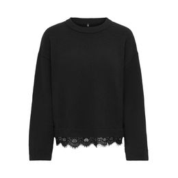 Only Damen Strickpullover "ONLALIVIA LS LACE O-NECK CS KNT", schwarz, Gr. XL, Strick, Obermaterial: 84% Polyester, 7% Polyacryl, 5% Wolle, 4%