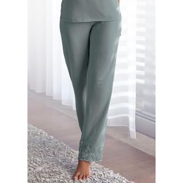 Lascana Damen Pyjamahose, Gr. 36, blau, Single Jersey, Obermaterial: 95% Viskose, 5% Elasthan. Spitze: 88% Polyamid, 12% Elasthan, unifarben, Hosen,