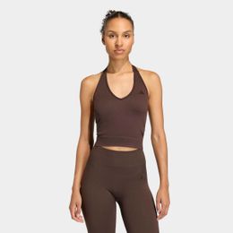 Damen Tanktop "WORKOUT ESSENTIALS KNIT NECKHOLDER", braun, Gr. L, adidas Performance, Obermaterial: 92% Polyamid, 8% Elasthan, Tops