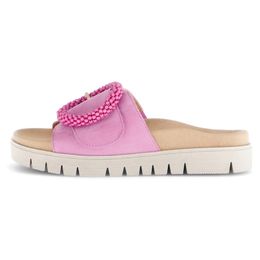 Gabor Damen Pantolette, Gr. 43, rosa, Ziegenveloursleder, Schuhe, Plateau, Sommerschuh, Schlappen mit Zierperlen an der Zierschnalle