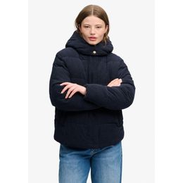 Superdry Damen Steppjacke "PREMIUM HOOD CORD PUFFER JKT", blau, Gr. S, unifarben, Cord, Obermaterial: 100% Polyester, Jacken, Kunstfaser, relaxed