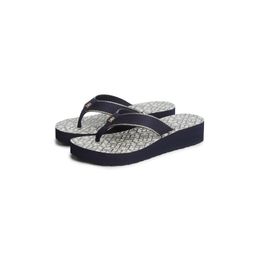 Tommy Hilfiger Damen Zehentrenner "TH MONOGRAM MID WEDGE SANDAL", Gr. 39, blau, Textil, Schuhe, Sommerschuh, Dianette mit logobedruckter Innensohle