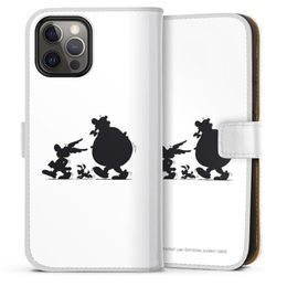 DeinDesign iPhone 12 Pro Max Handy Klapph&uuml;lle Handyh&uuml;lle aus Kunst Leder wei&szlig; Flip Case Official Licensed Product Obelix Asterix Sideflip mit Lasche