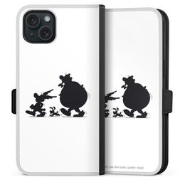 DeinDesign iPhone 15 Plus Handy Klapph&uuml;lle Handyh&uuml;lle aus Kunst Leder schwarz Flip Case Official Licensed Product Obelix Asterix Sideflip mit Lasche
