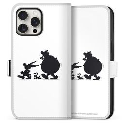 DeinDesign iPhone 15 Pro Max Handy Klapph&uuml;lle Handyh&uuml;lle aus Kunst Leder wei&szlig; Flip Case Official Licensed Product Obelix Asterix Sideflip mit Lasche