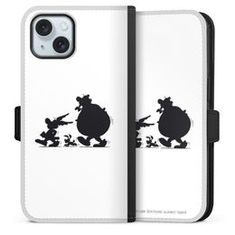 DeinDesign iPhone 15 Handy Klapph&uuml;lle Handyh&uuml;lle aus Kunst Leder schwarz Flip Case Official Licensed Product Obelix Asterix Sideflip mit Lasche