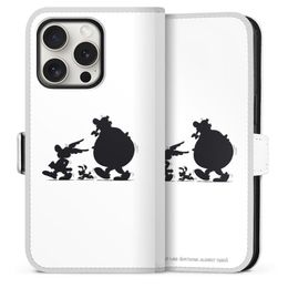 DeinDesign iPhone 15 Pro Handy Klapph&uuml;lle Handyh&uuml;lle aus Kunst Leder wei&szlig; Flip Case Official Licensed Product Obelix Asterix Sideflip mit Lasche