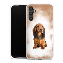 DeinDesign Galaxy A34 5G Handy Silikon H&uuml;lle Case wei&szlig; Handyh&uuml;lle Pet Dachshund Dog Silikon Case