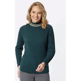 Classic Basics Damen Stehkragenpullover "Stehkragen-Pullover", gr&uuml;n, Gr. 38, gemustert, gestreift, mehrfarbig, 100% Baumwolle, Pullover