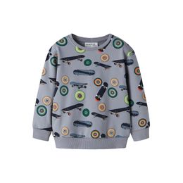 name it Sweatshirt 'NMMNORM' Jungen Gr&ouml;&szlig;e 122/128 taubenblau / gr&uuml;n / orange / schwarz
