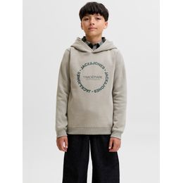 Jack & Jones Kinder Kapuzensweatshirt "JJBENSON SWEAT HOOD JNR", beige, Gr. 164, JACK & JONES JUNIOR, bedruckt, angeraute Sweatware, Obermaterial: 65% Polyester,
