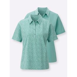 Witt Damen Poloshirt mit bedrucktem Kragen, salbei-wei&szlig;-getupft + salbei, Gr&ouml;&szlig;e 40