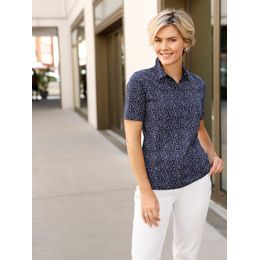 WITT Damen Poloshirt mit bedrucktem Kragen, marine-wei&szlig;-getupft + marine, Gr&ouml;&szlig;e 36