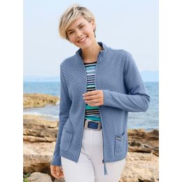 WITT Damen Strickjacke mit gerippten B&uuml;ndchen, mittelblau, Gr&ouml;&szlig;e 52