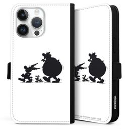 DeinDesign iPhone 14 Pro Max Handy Klapph&uuml;lle Handyh&uuml;lle aus Kunst Leder schwarz Flip Case Official Licensed Product Obelix Asterix Sideflip mit Lasche