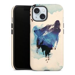 DeinDesign iPhone 15 Handy Panzer Handyh&uuml;lle robuste Outdoor H&uuml;lle Schutzh&uuml;lle matt Graphic Wolf Illusion Tough Case